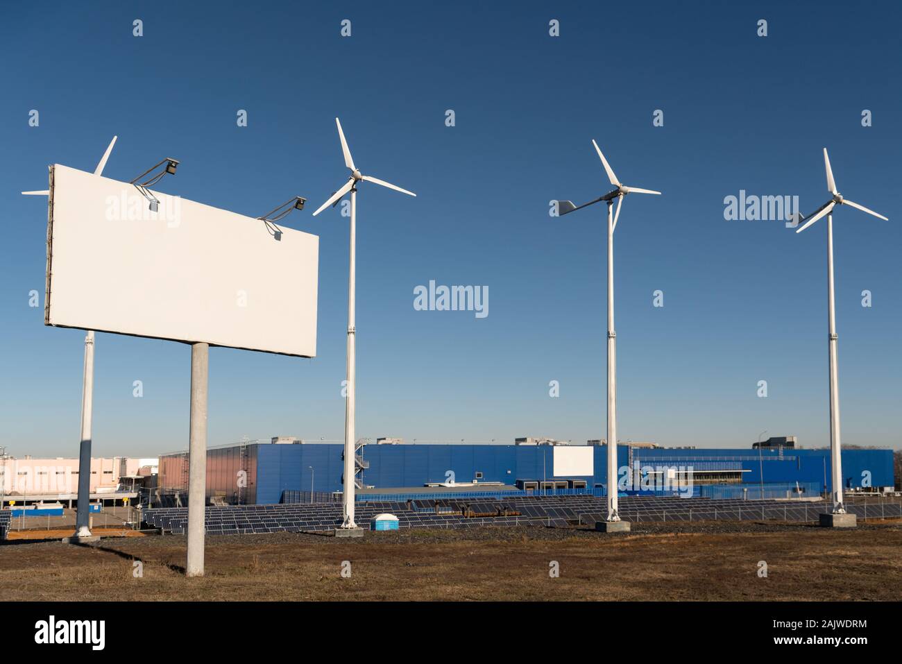 Solar power station and wind turbines supplies shopping mall Stock ...