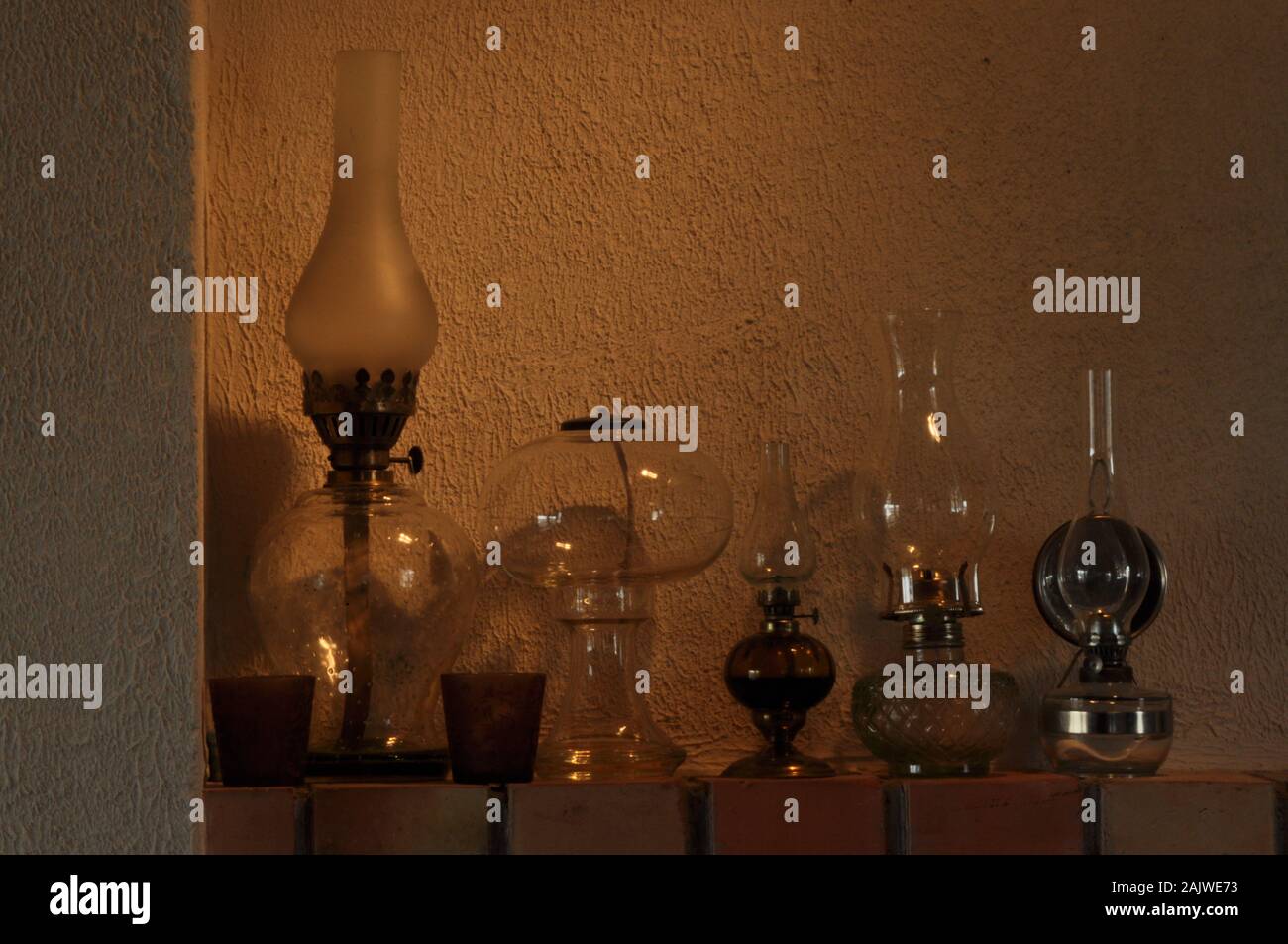 Oil lamps. Ornament on the mantelpiece. Light source. The Middle Ages ...