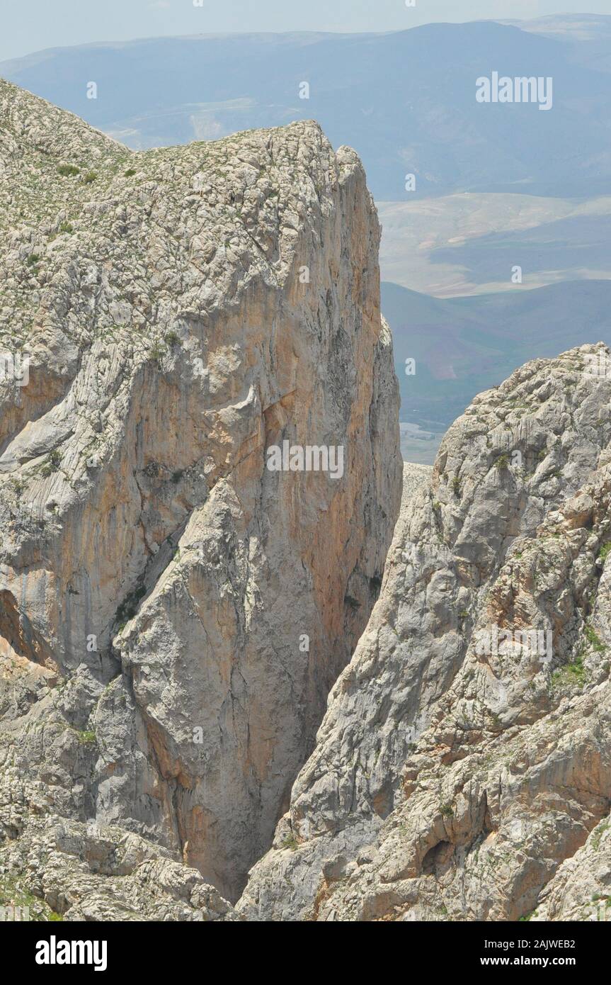 Taurus Mountains. Turkey. Steep cliffs and gorge. Snow-capped peaks ...