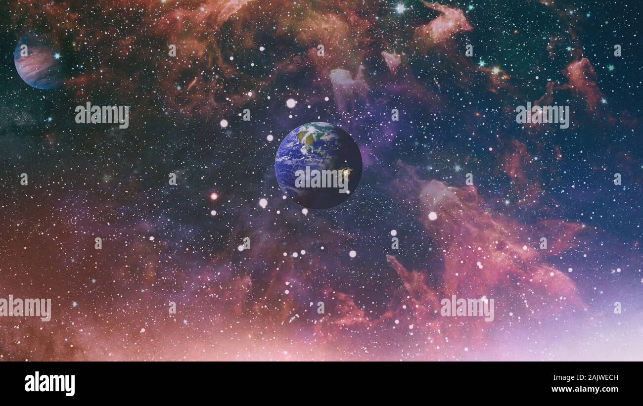 Stars of a planet and galaxy in a free space. Stardust and bright ...