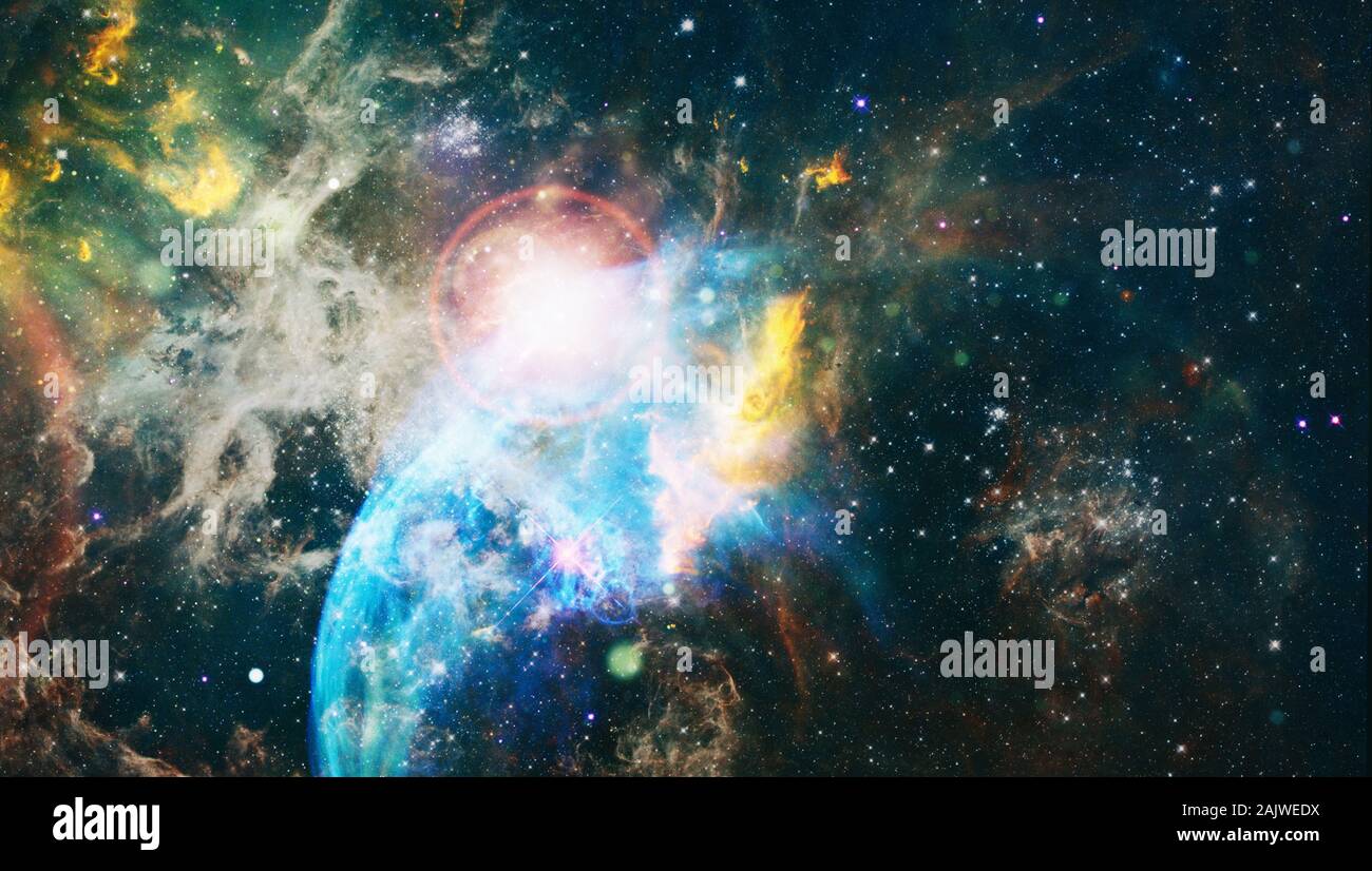 Futuristic abstract space background. Cosmic clouds of mist on bright ...
