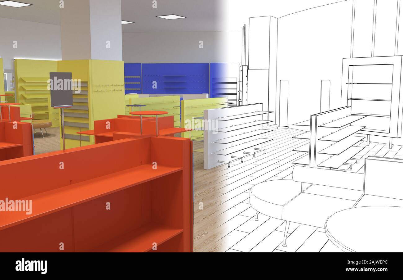 shopping mall, interior visualization, 3D illustration Stock Photo - Alamy