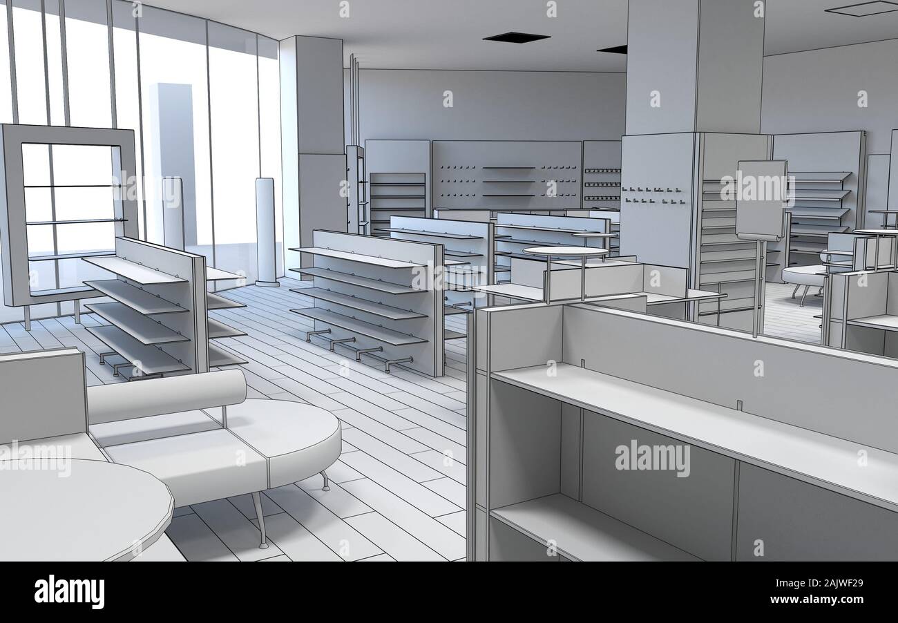 shopping mall, interior visualization, 3D illustration Stock Photo - Alamy