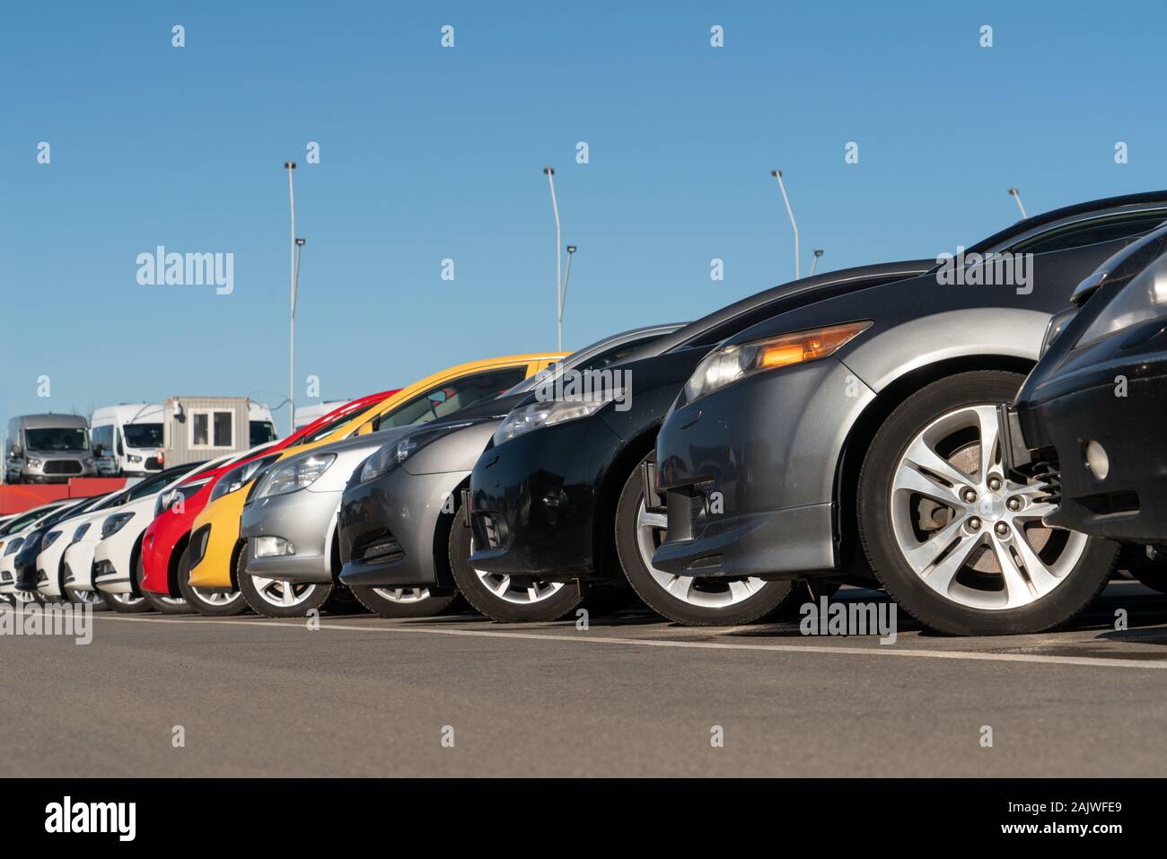 Cars in a rows. Used car sales Stock Photo - Alamy