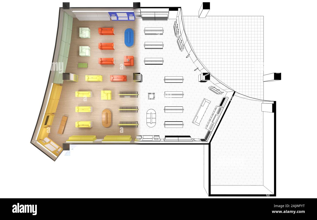 shopping mall, interior visualization, 3D illustration Stock Photo - Alamy