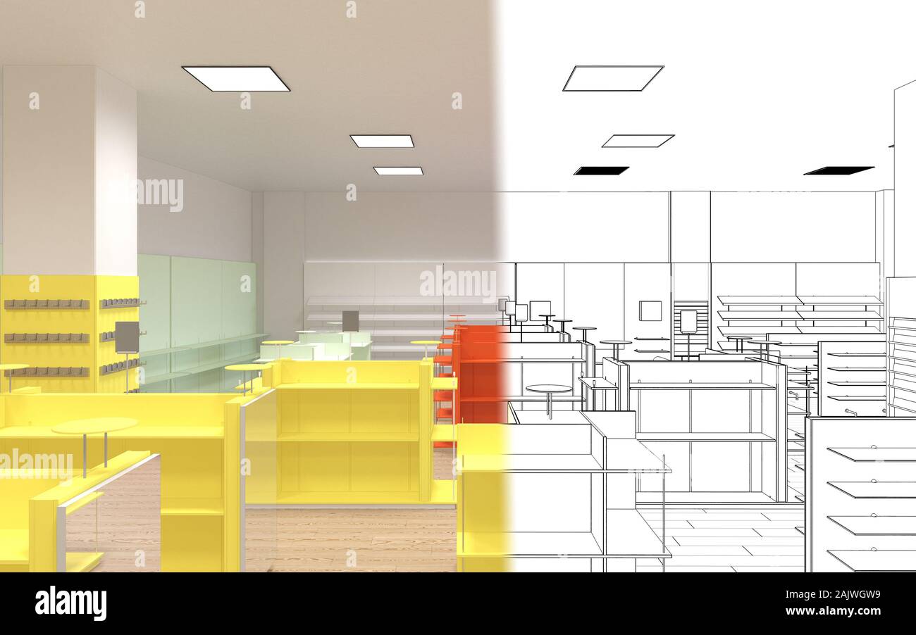 shopping mall, interior visualization, 3D illustration Stock Photo - Alamy