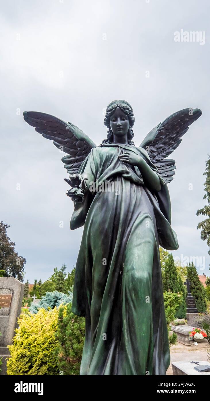 Nuremberg 2019. Bronze statue, aged by time, on a burial in the ...