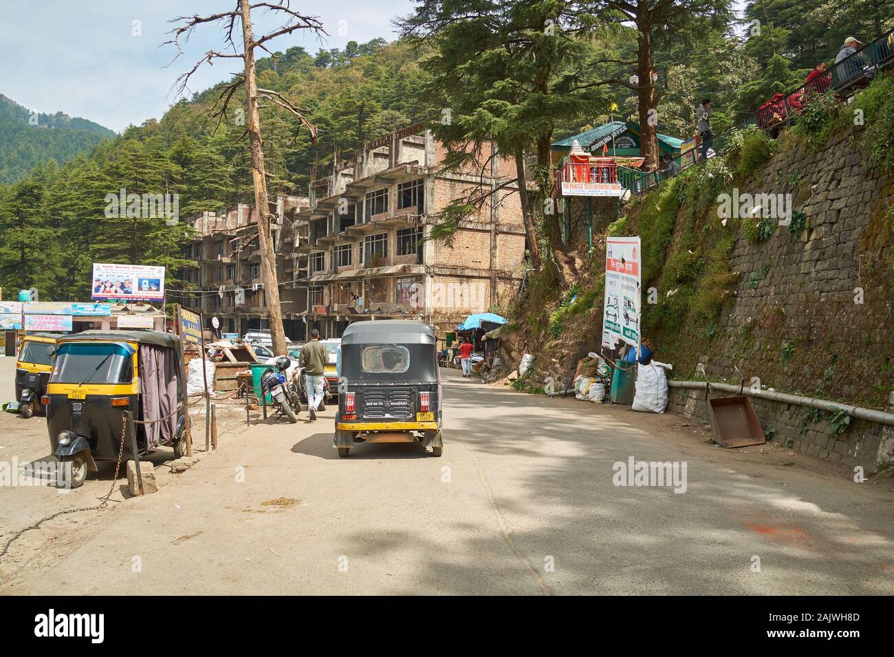 Autorickshaws in the 'rickshaw' stand on the entrance to McLeodganj ...