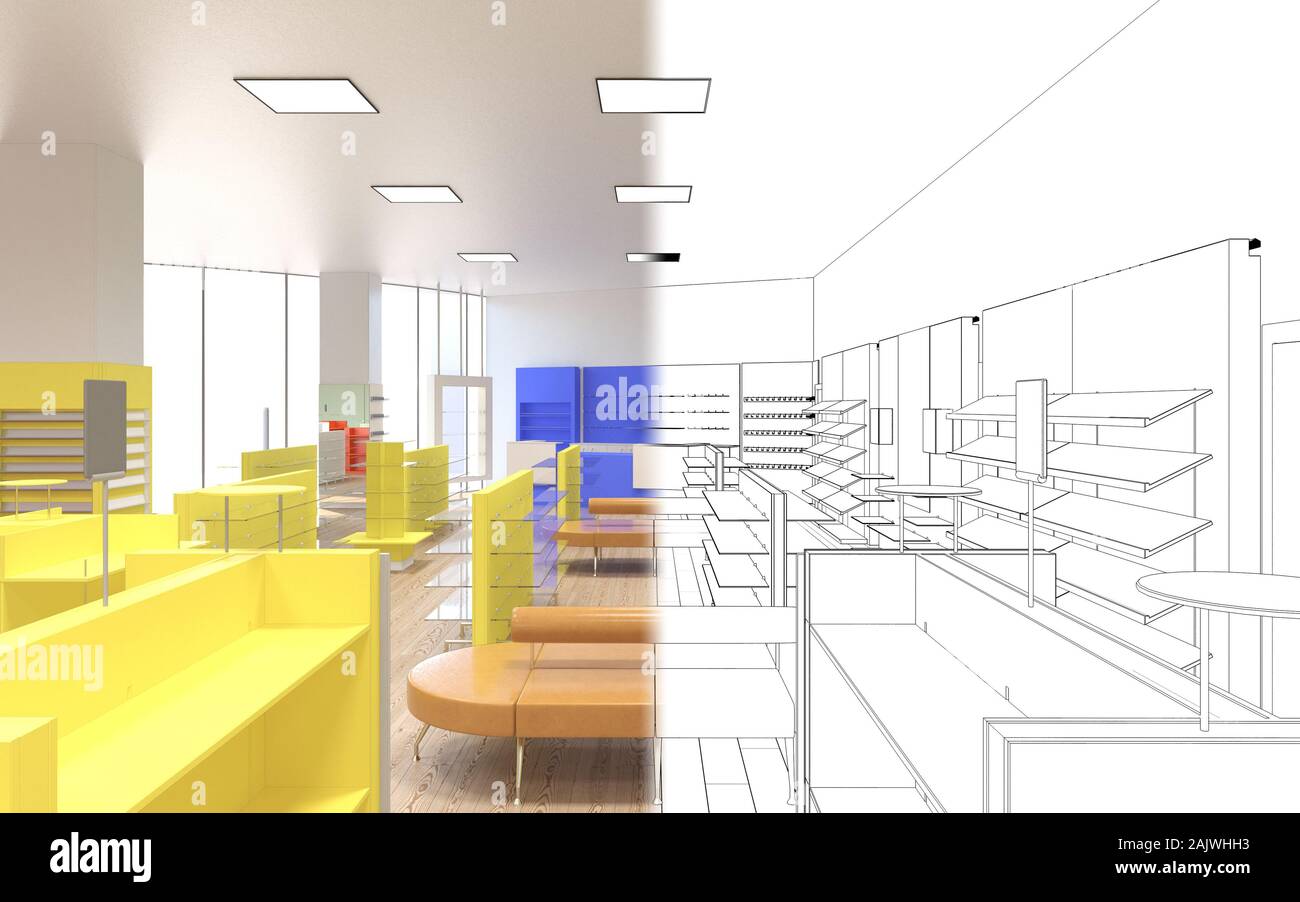 shopping mall, interior visualization, 3D illustration Stock Photo - Alamy