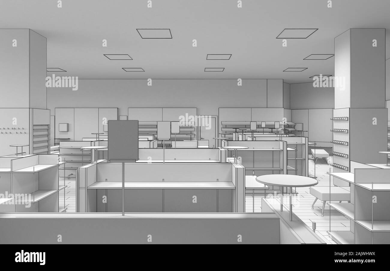 shopping mall, interior visualization, 3D illustration Stock Photo - Alamy