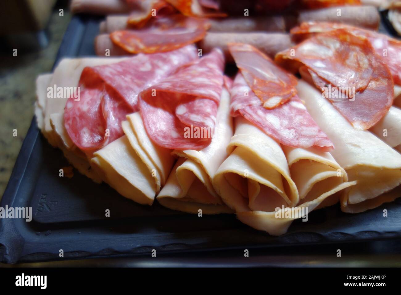 Various Sliced Processed Cold Meats on Display in the Buffet at the ...