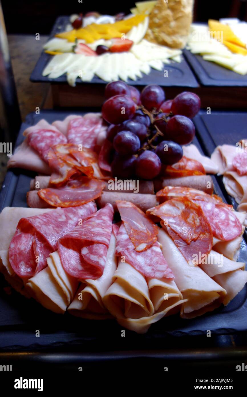 Various Sliced Processed Cold Meats on Display in the Buffet at the ...