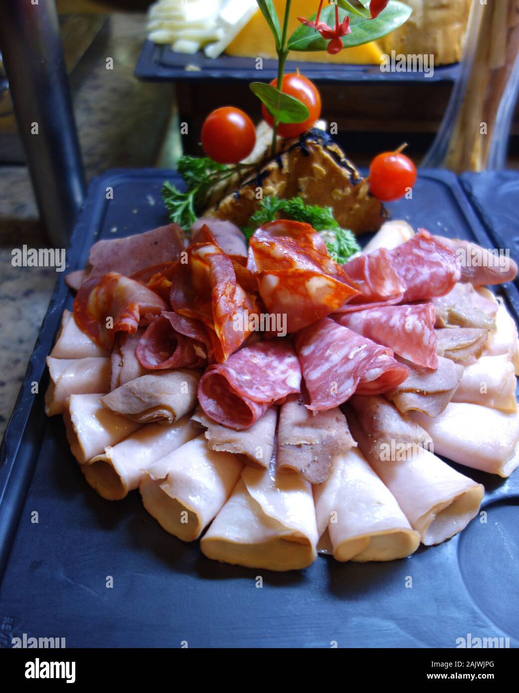 Various Sliced Processed Cold Meats on Display in the Buffet at the ...