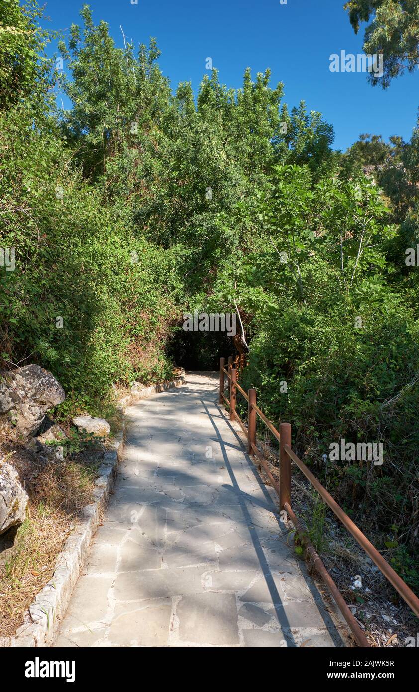 The view of the Aphrodite nature trail to the Baths of Aphrodite in the ...