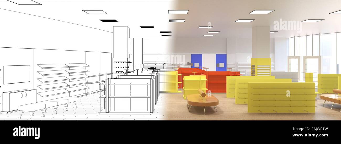 shopping mall, interior visualization, 3D illustration Stock Photo - Alamy