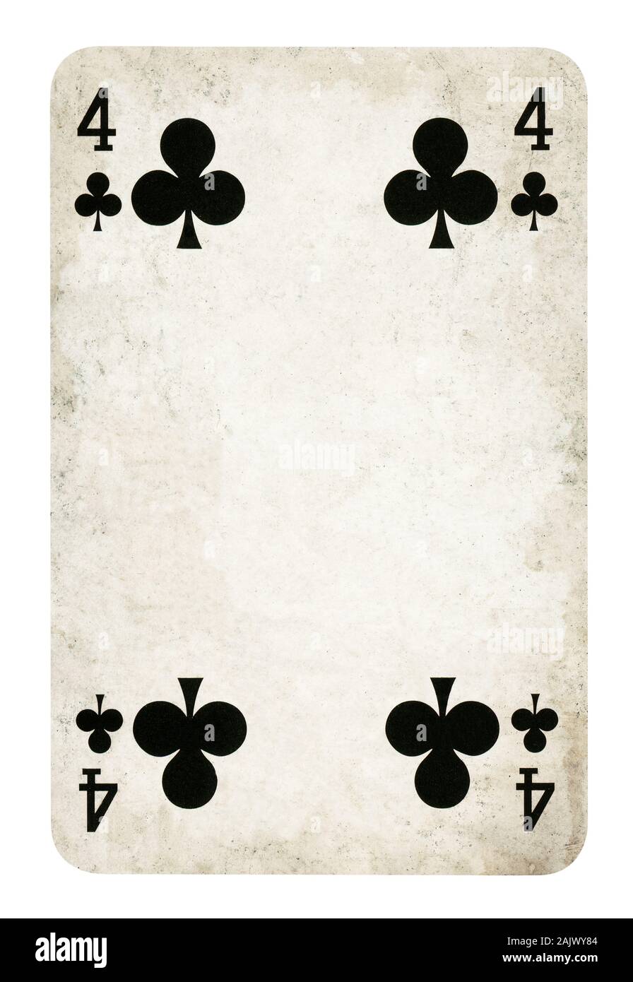 Four of Clubs Vintage playing card - isolated on white (clipping path ...