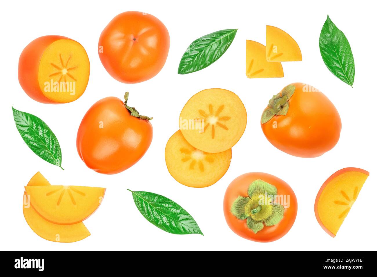 persimmon fruit isolated on white background. Top view. Flat lay ...