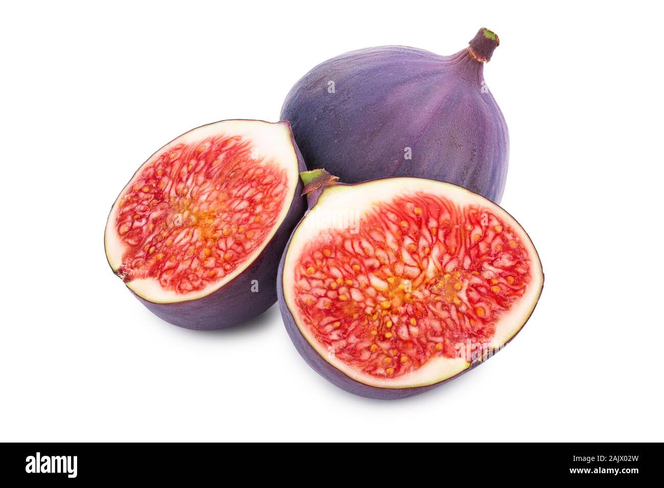 Fresh fig fruit and half isolated on white background Stock Photo - Alamy