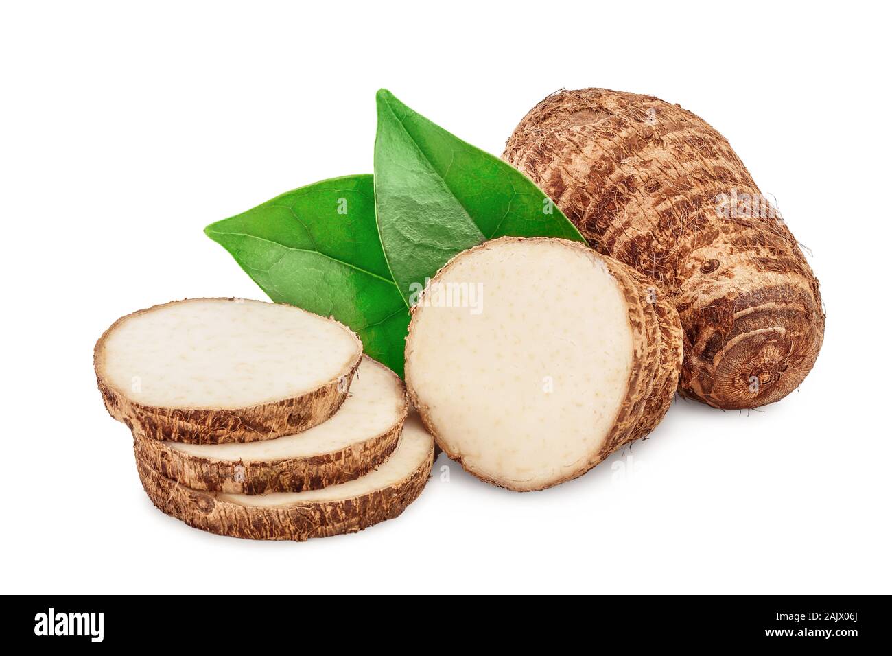 fresh taro root with half and leaf isolated on white background Stock ...