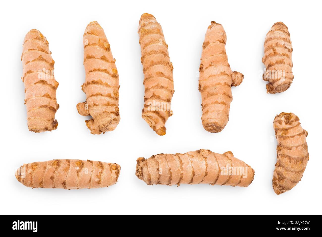 turmeric root isolated on white background. Top view. Flat lay Stock ...