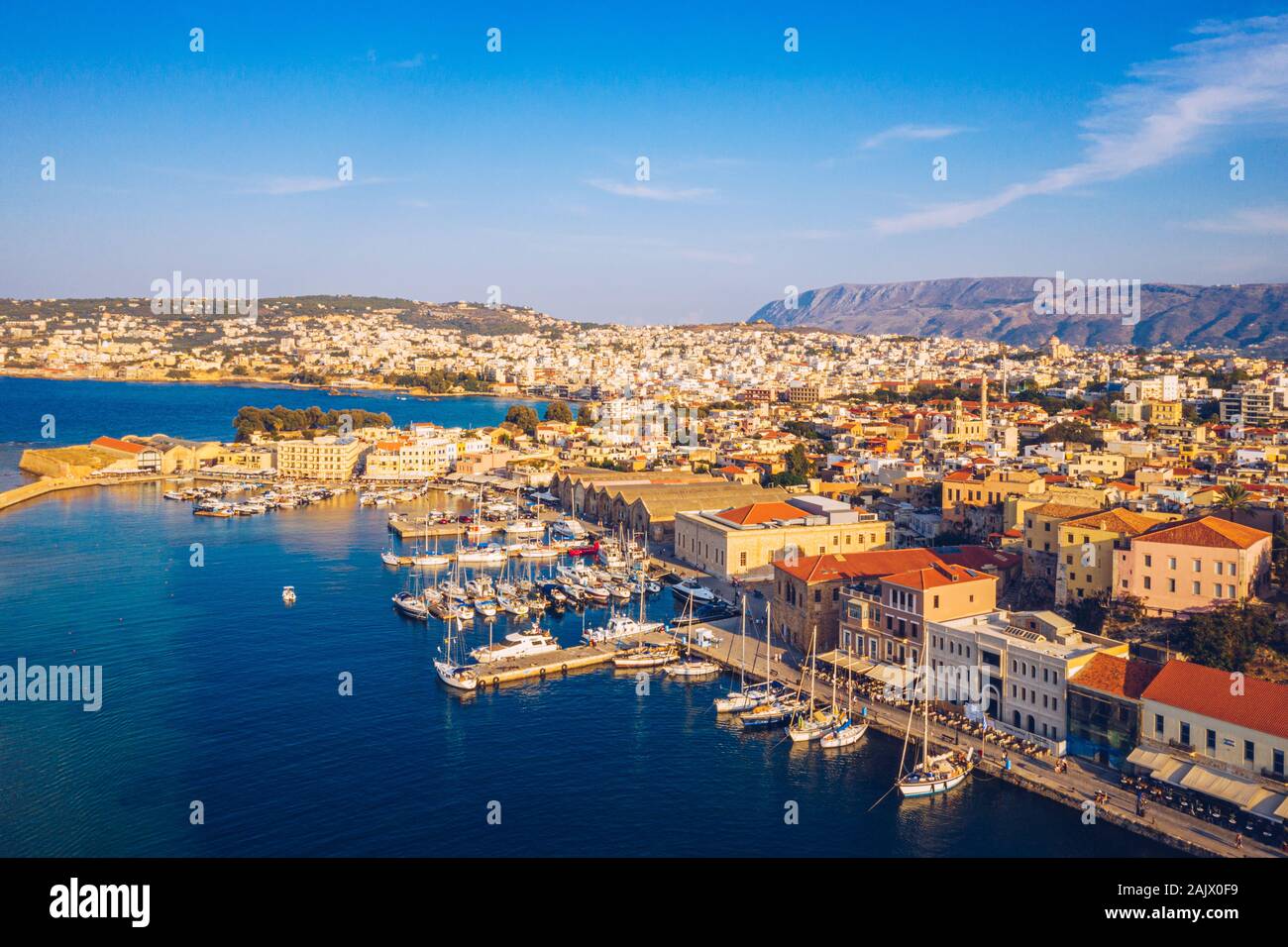 Picturesque old port of Chania. Landmarks of Crete island. Greece ...