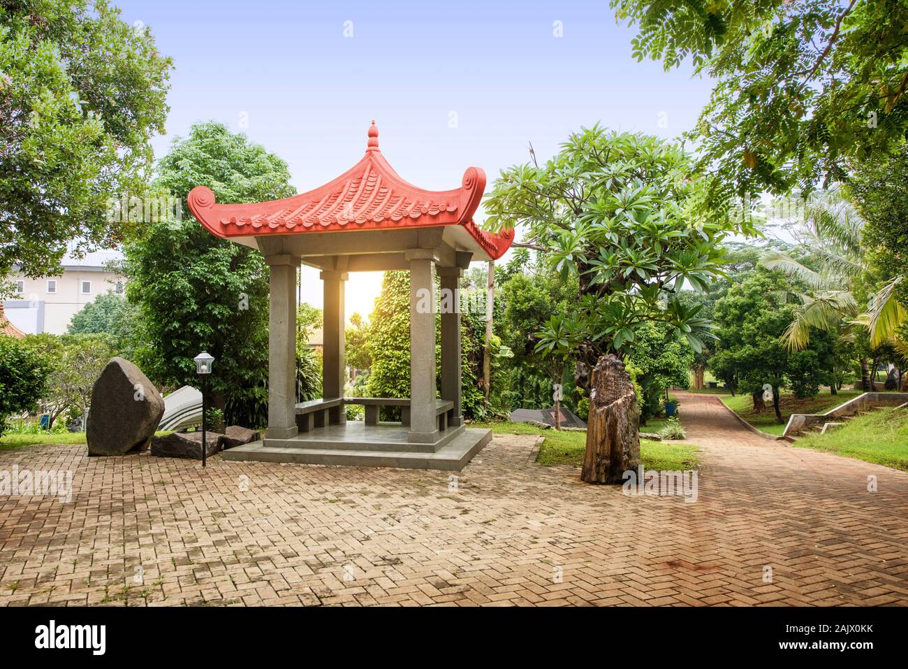 Chinese gazebo building on the park with a blue sky background Stock ...