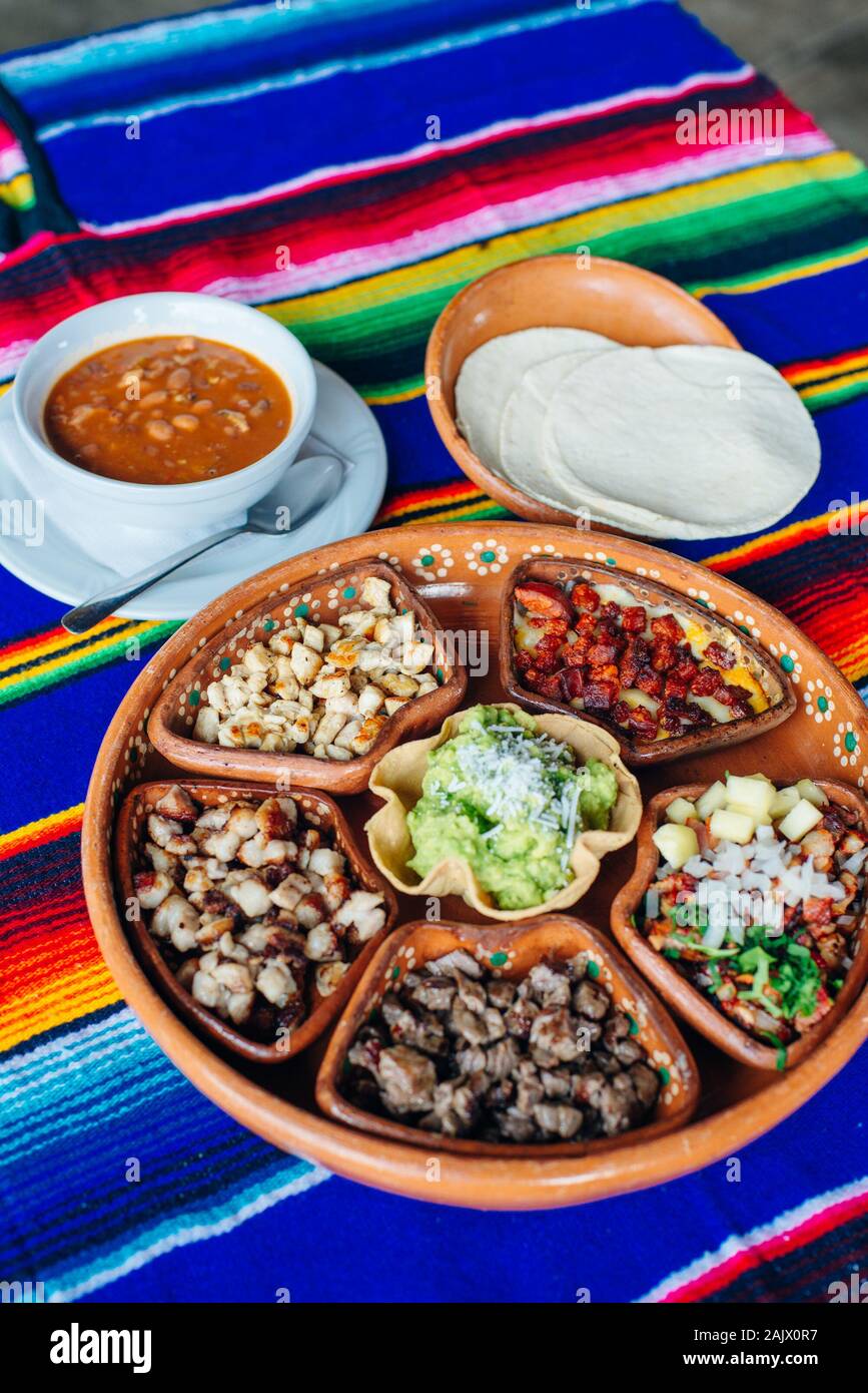 mexican plate with different meat and guacamole Stock Photo - Alamy