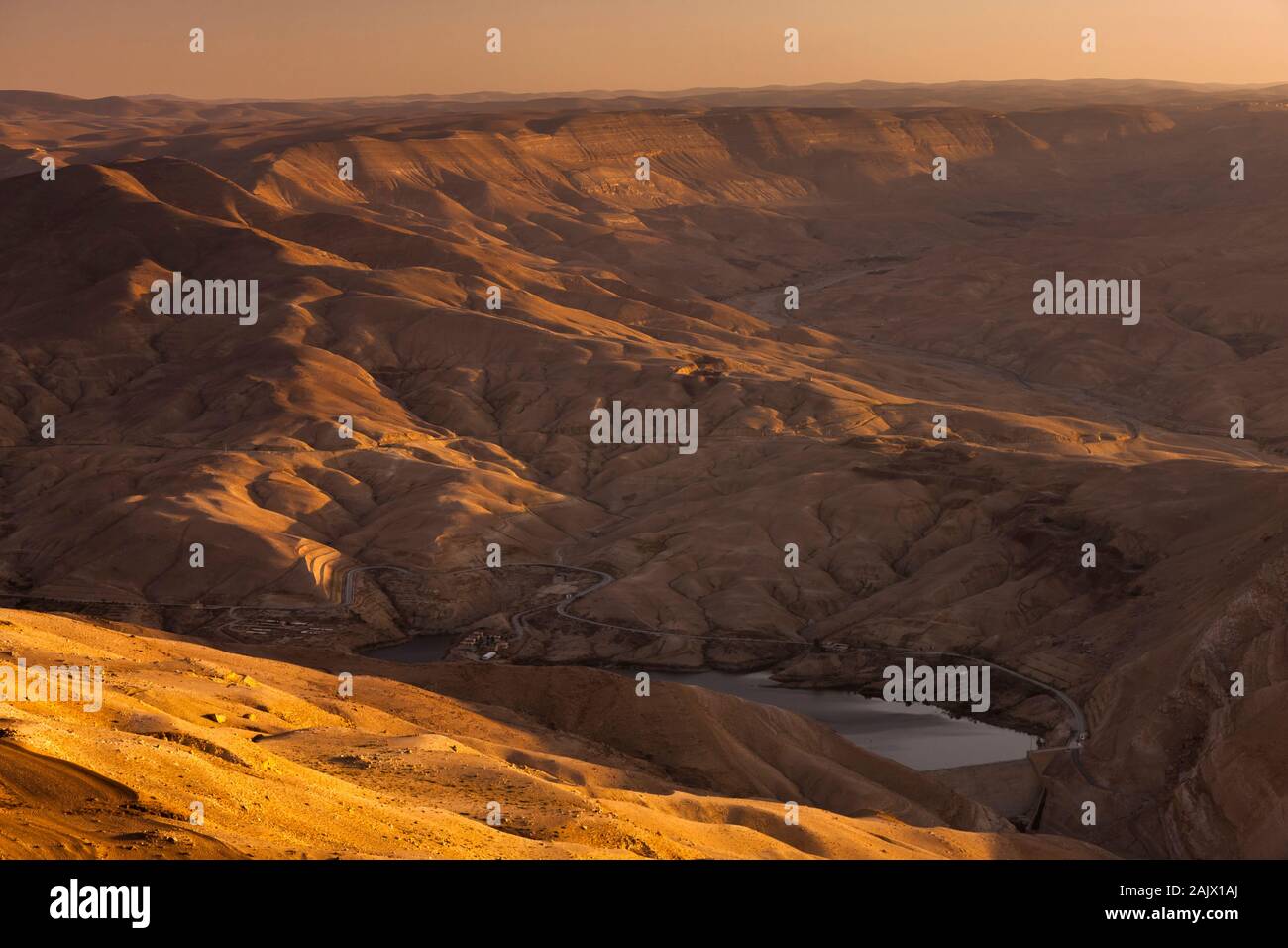Wadi al Hasa, great view of valley, in evening, Kings Highway, route 35 ...