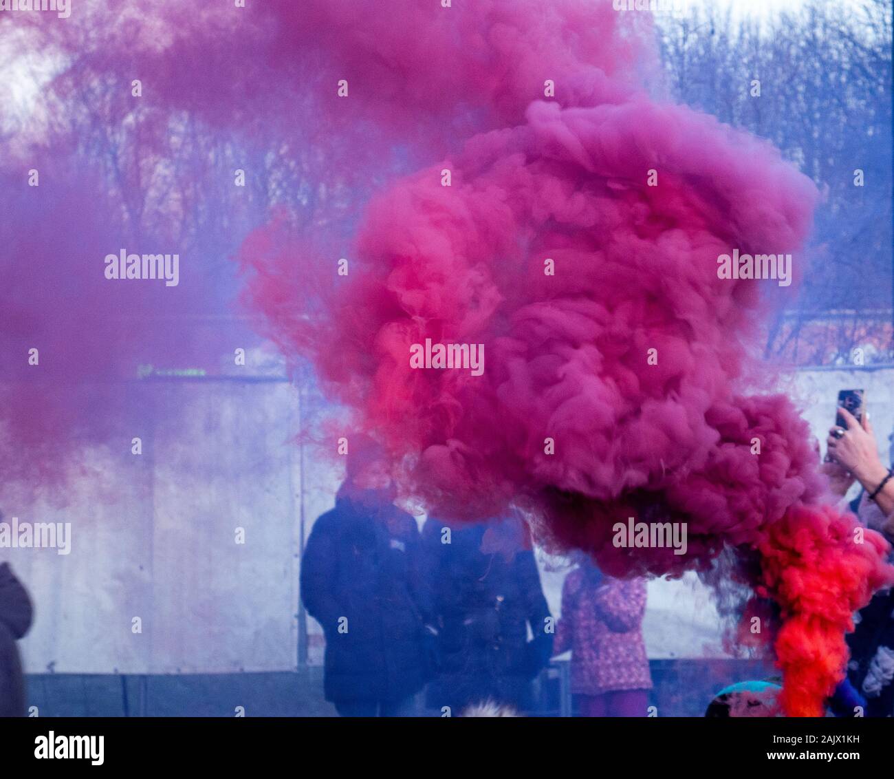 Colorful smoke from a smoke bomb Stock Photo - Alamy