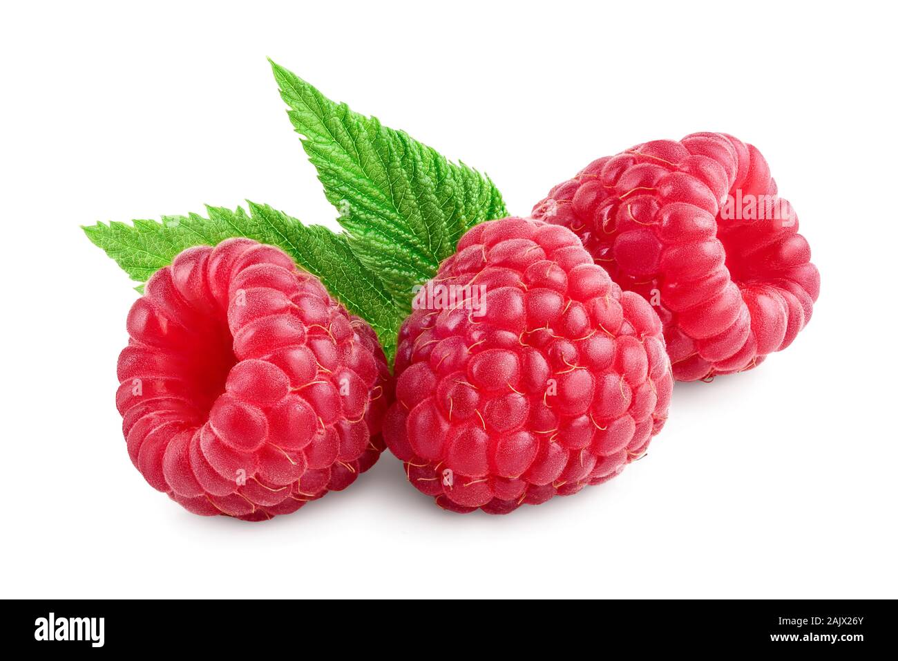 Ripe raspberries with leaf isolated on a white background Stock Photo ...