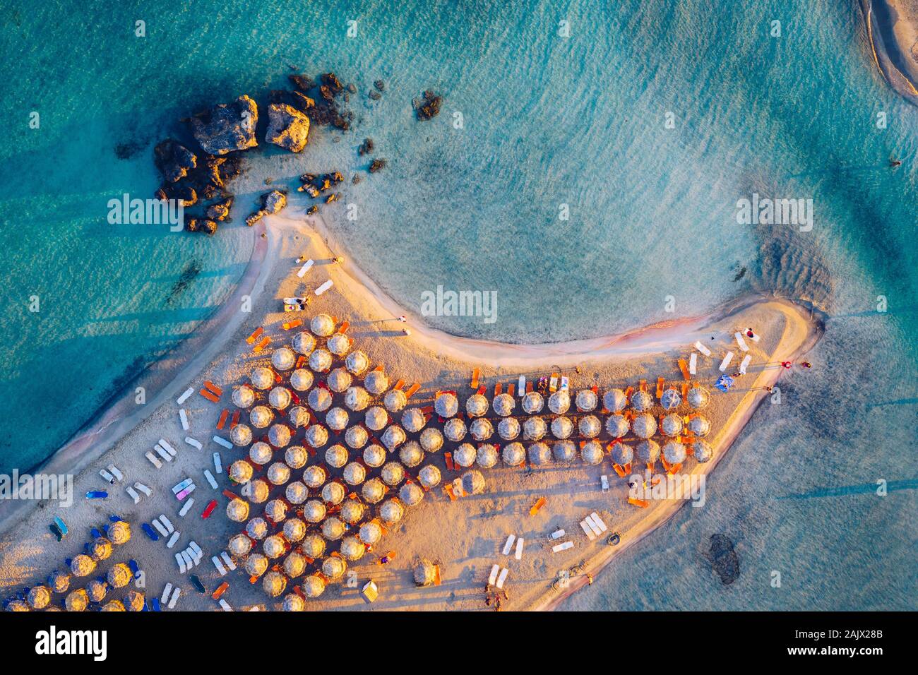 Aerial drone shot of beautiful turquoise beach with pink sand ...