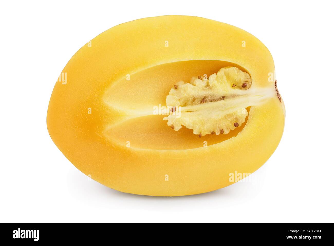 Fresh Pepino fruit half isolated on white background Stock Photo - Alamy