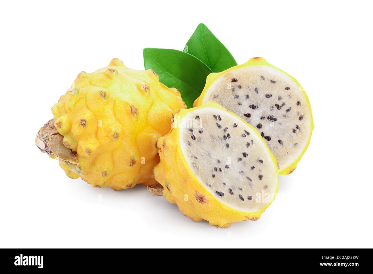 Ripe Dragon fruit, Pitaya or Pitahaya yellow isolated on white ...