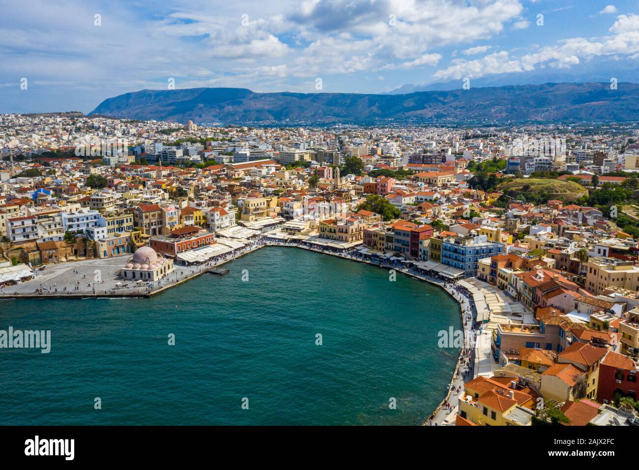 Panoramic aerial view from above of the city of Chania, Crete island ...