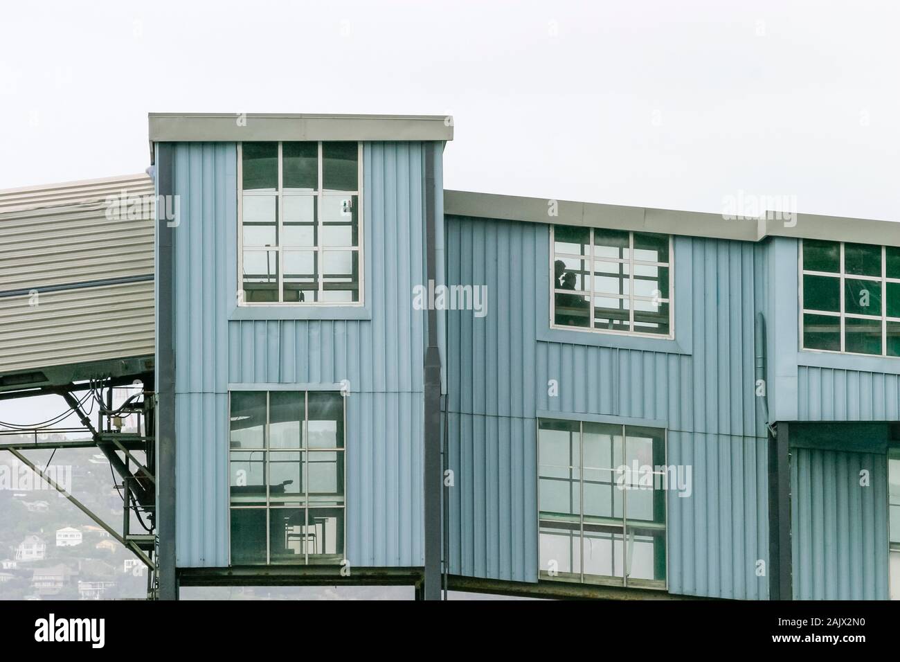 Covered walkway and pedestrian boarding ramp at the Interislander ferry ...
