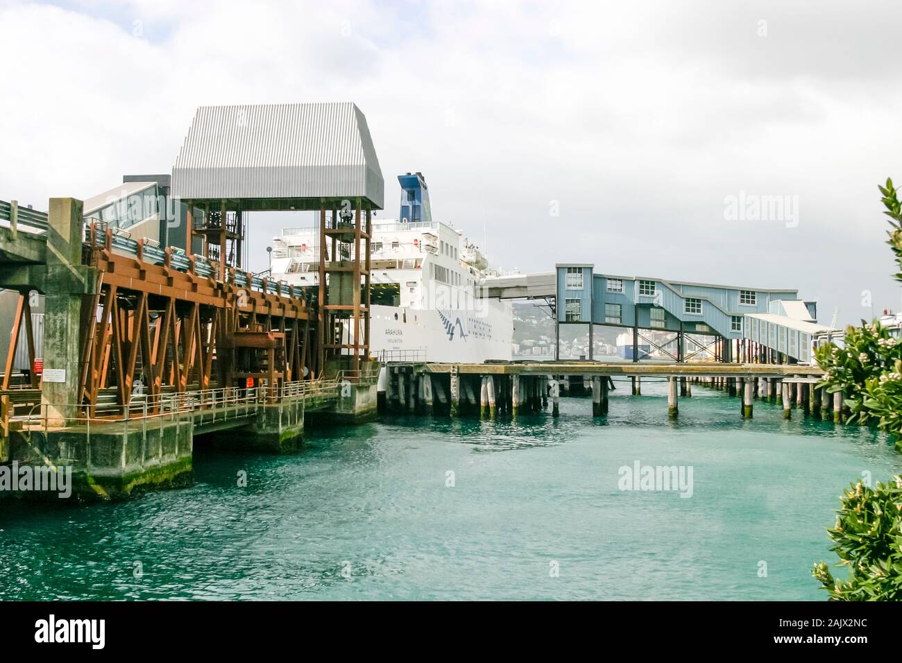 Covered walkway and pedestrian boarding ramp at the Interislander ferry ...
