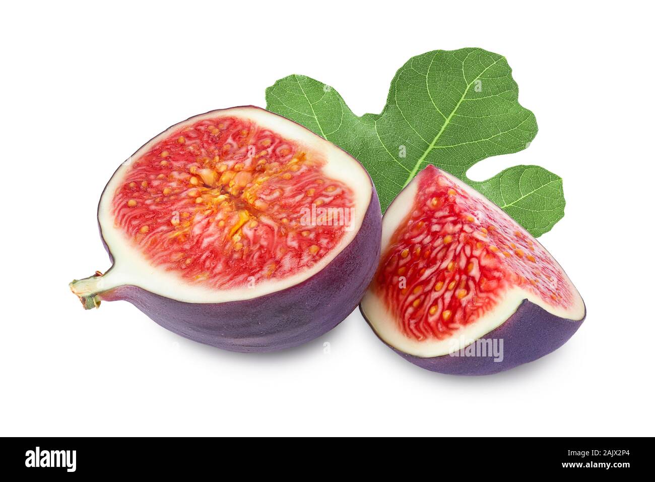 Fresh fig slice fruit with leaf isolated on white background Stock ...