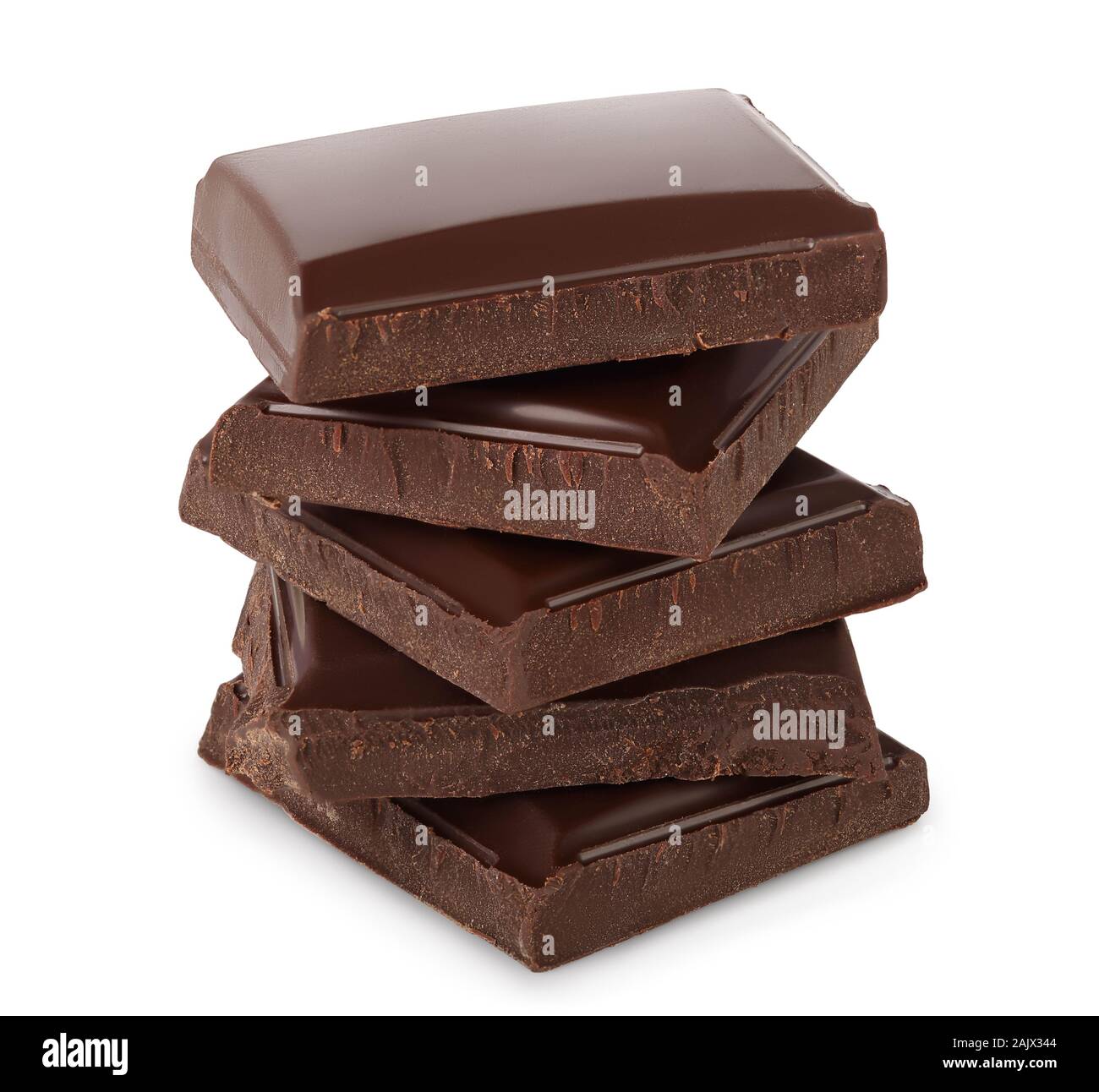 Small dark chocolate pieces isolated on white background with clipping ...