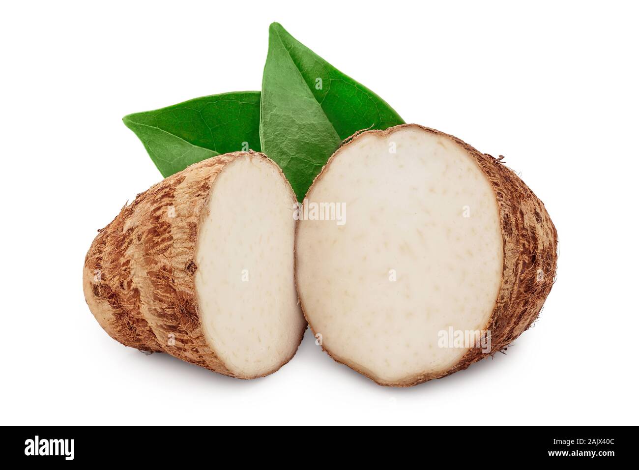 fresh taro root half with leaf isolated on white background Stock Photo ...