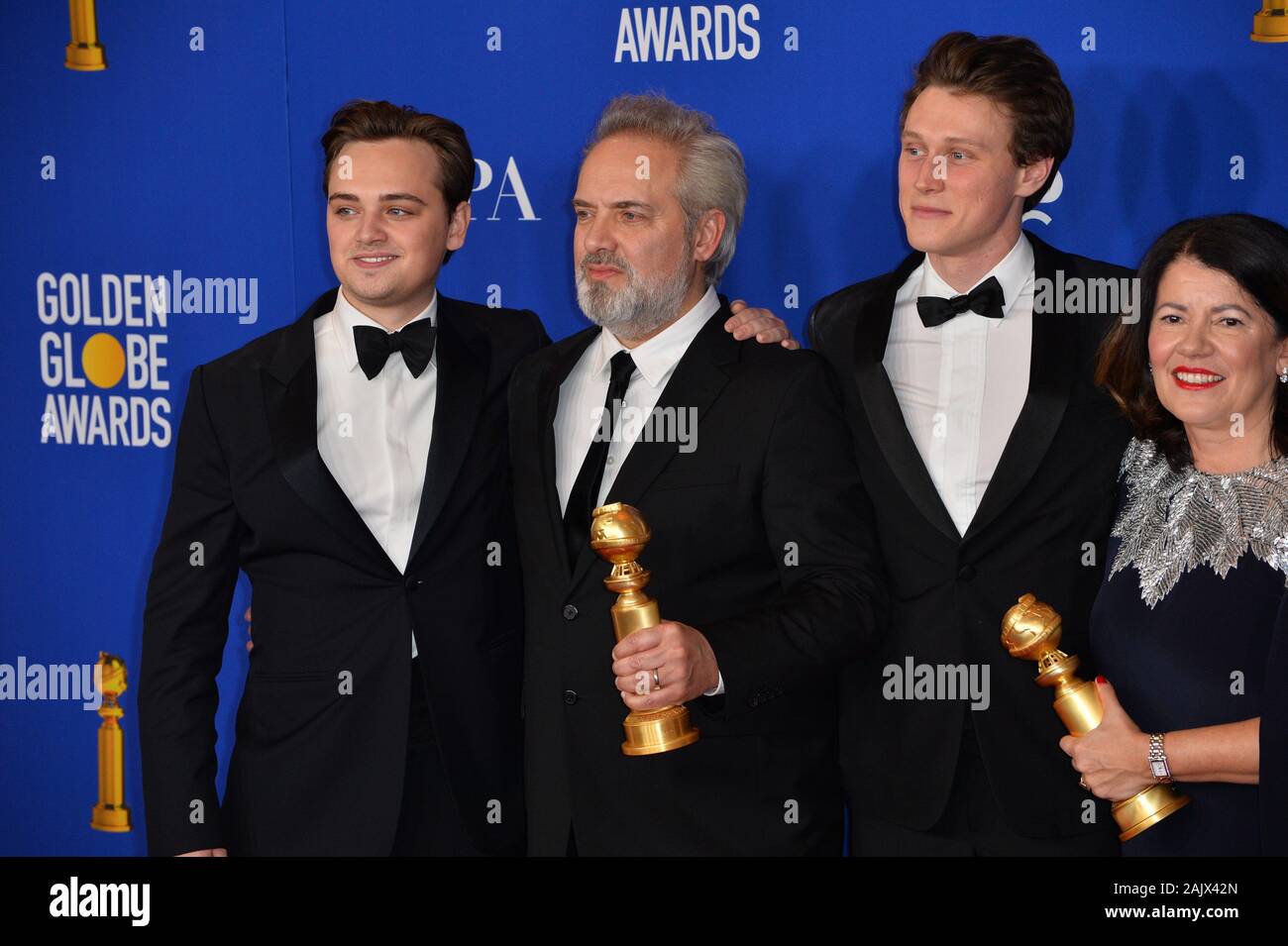 LOS ANGELES, USA. January 05, 2020: Dean-Charles Chapman, Sam Mendes ...