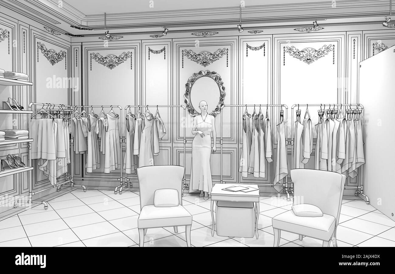 clothing store, interior visualization, 3D illustration Stock Photo - Alamy