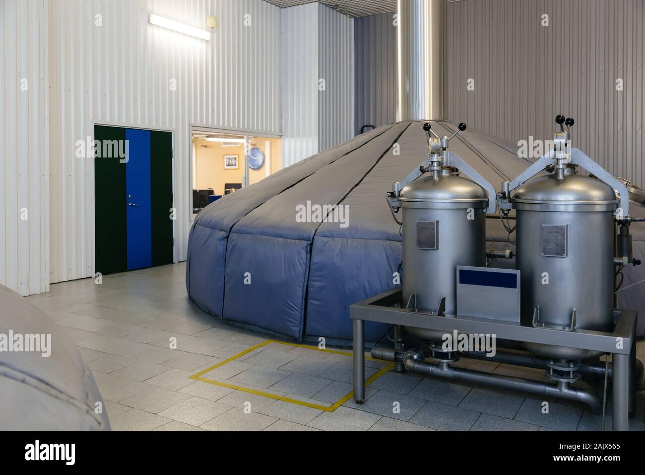 Vats for mash fermentation and cylinders with gas in and hop dispenser ...