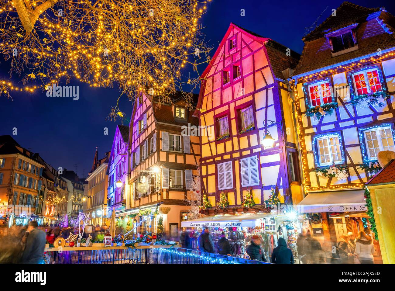 Colmar, France - November 23 2019: Traditional illuminated Christmas ...