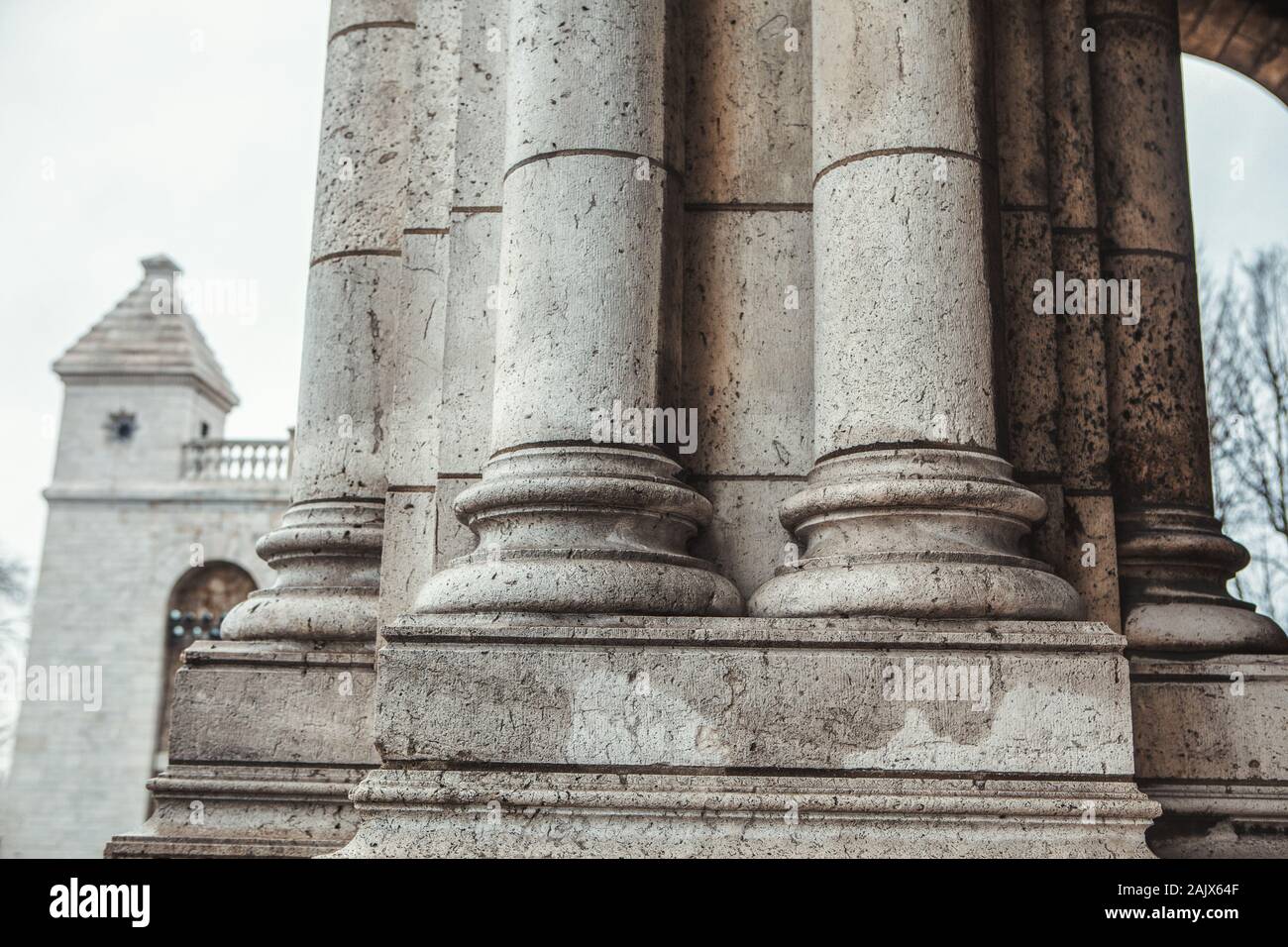 architectural details of columns and chapel on background Stock Photo ...
