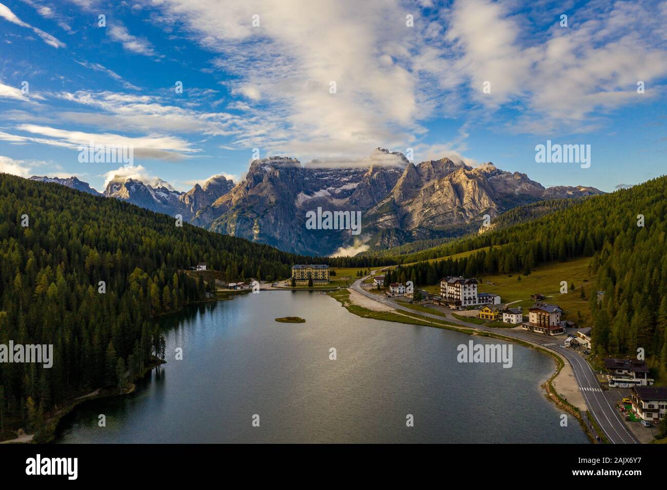 Lake Misurina or Lago di Misurina Italy. Misurina Lake with perfect sky ...