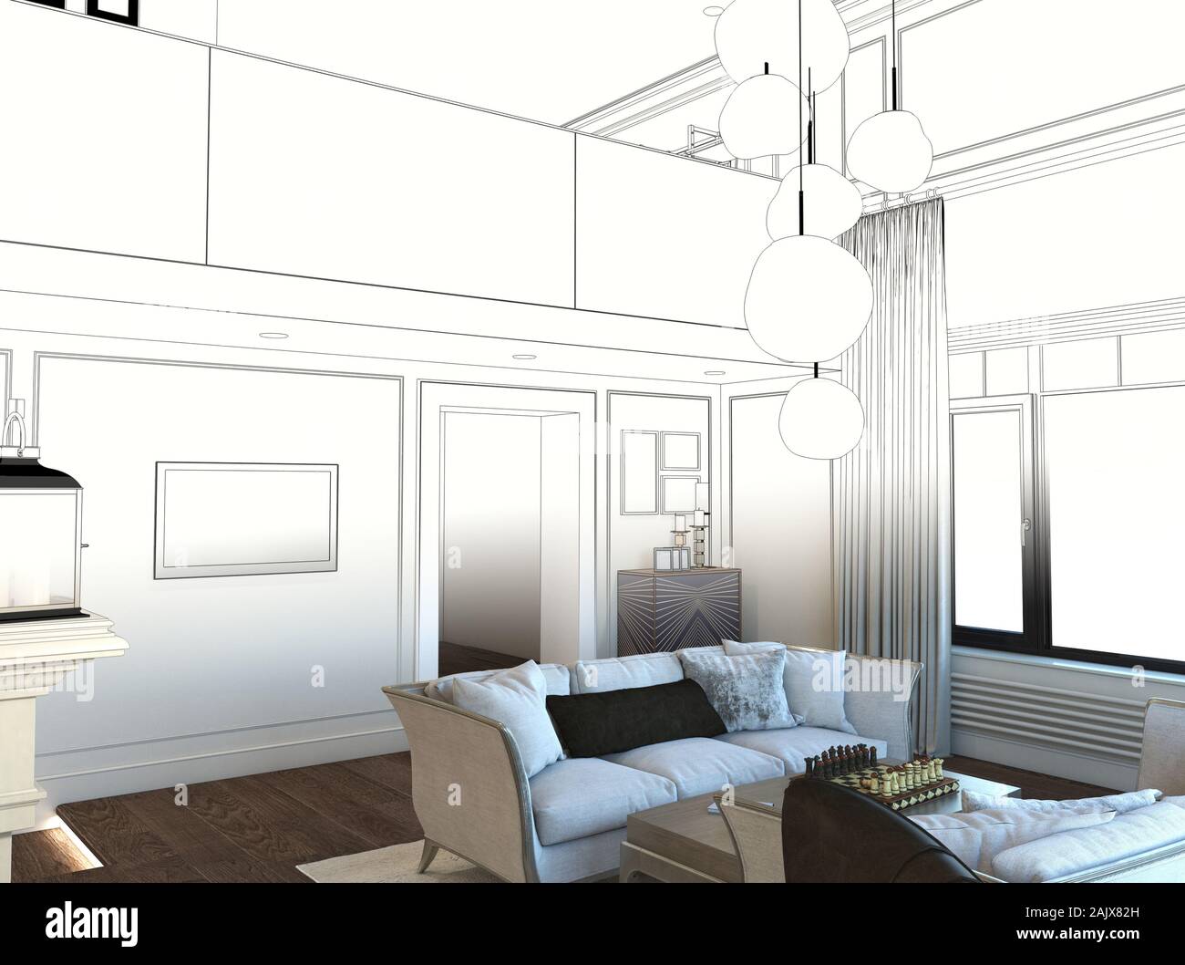 residential interior visualization, 3D illustration Stock Photo - Alamy