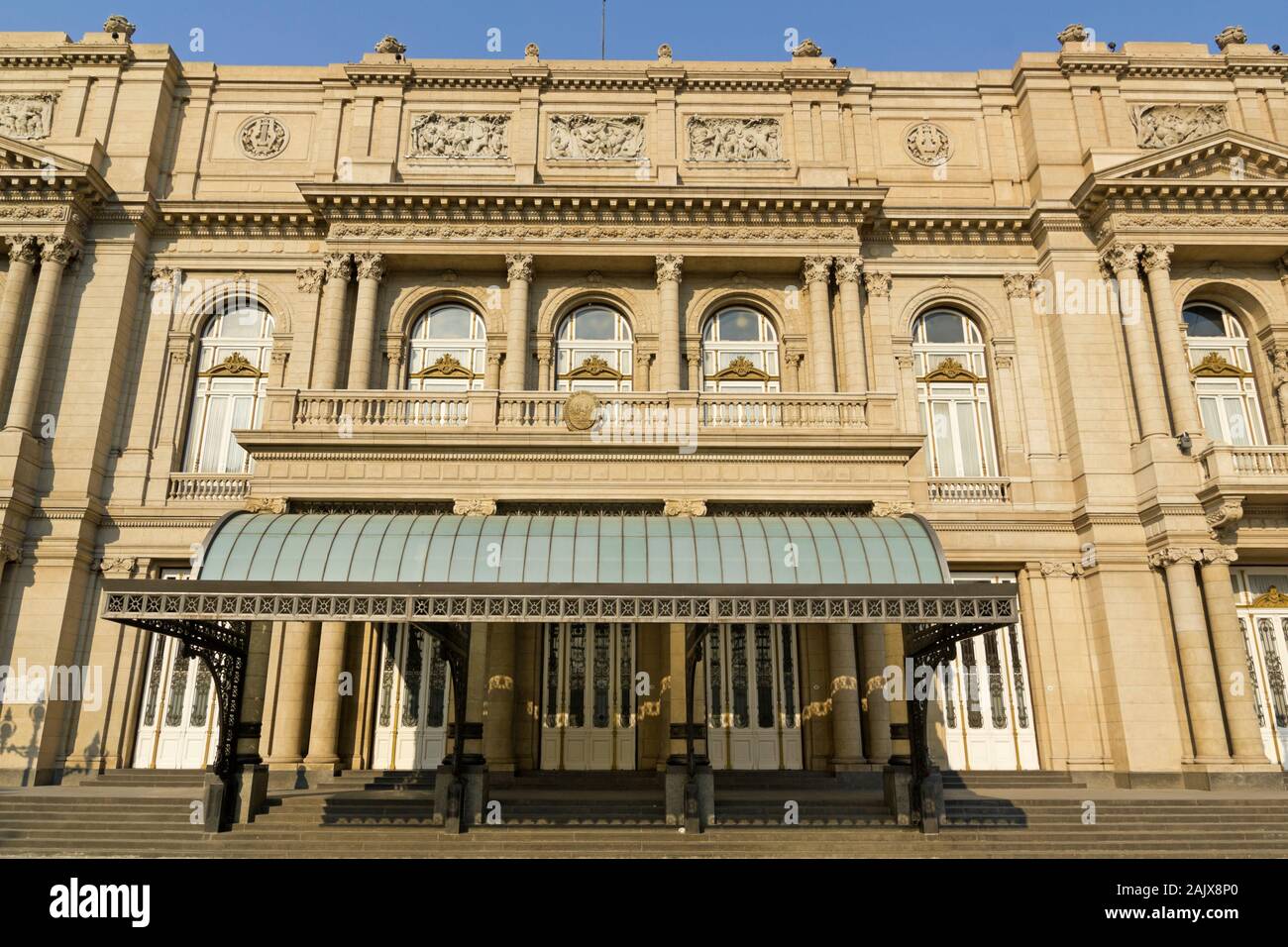 Colon Theatre facade on 9 de julio Avenue at Buenos Aires, Argentina ...