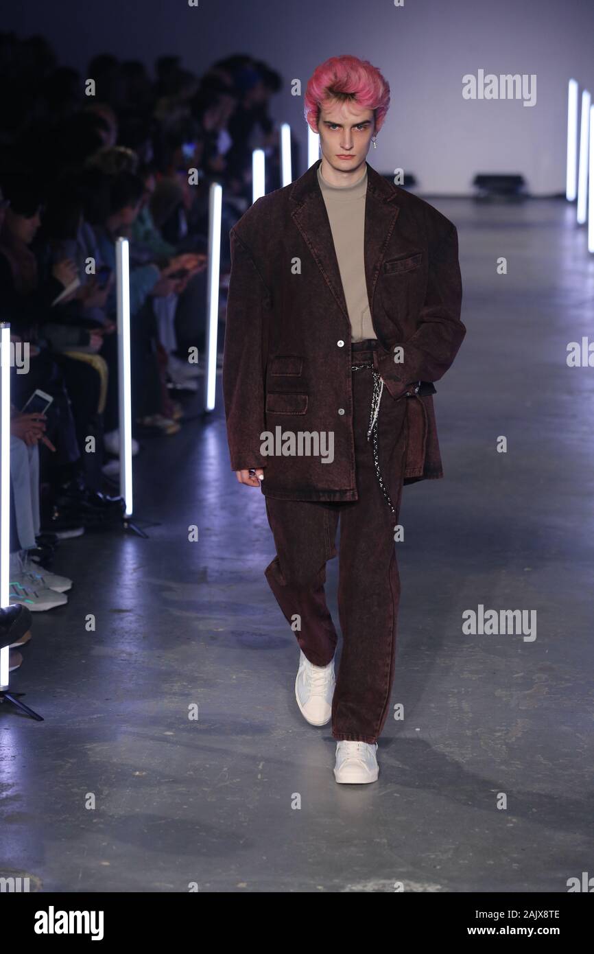 Models on the catwalk of Feng Chen Wang London Fashion Week Men's AW20 ...