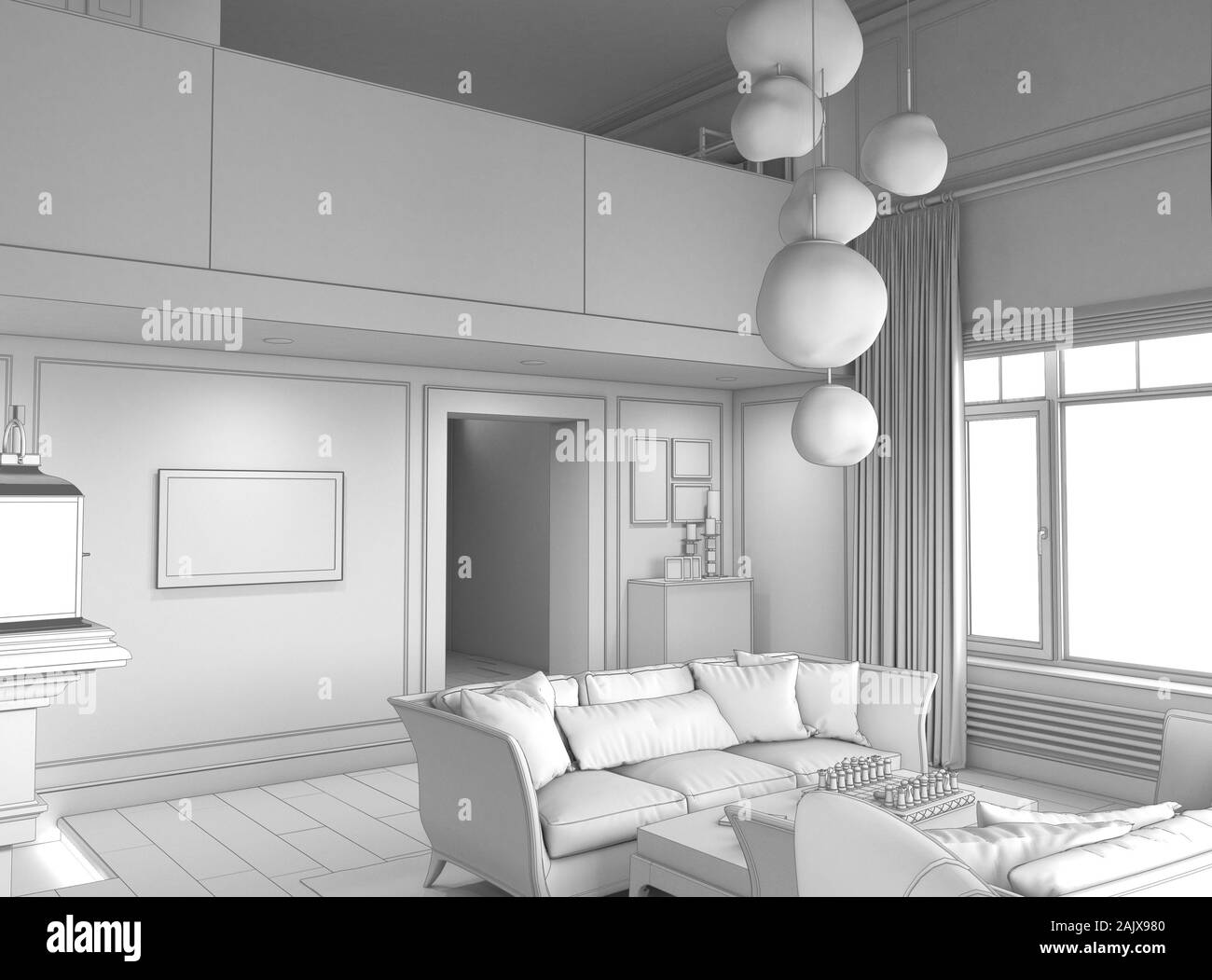 residential interior visualization, 3D illustration Stock Photo - Alamy