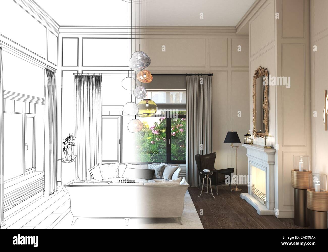 residential interior visualization, 3D illustration Stock Photo - Alamy